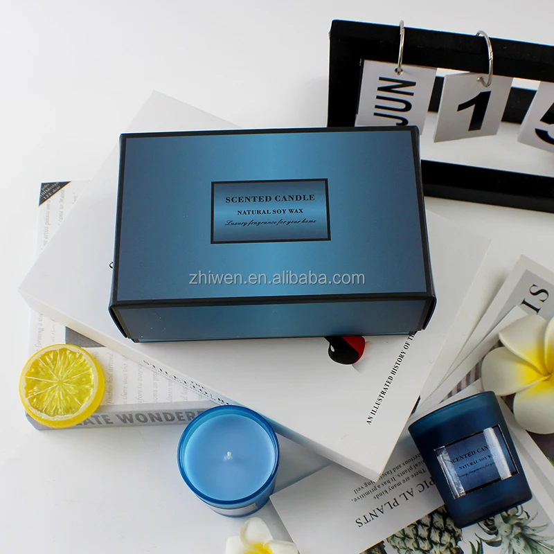 Wholesale Luxury Box Set of Dark Blue and Aqua Blue Candles