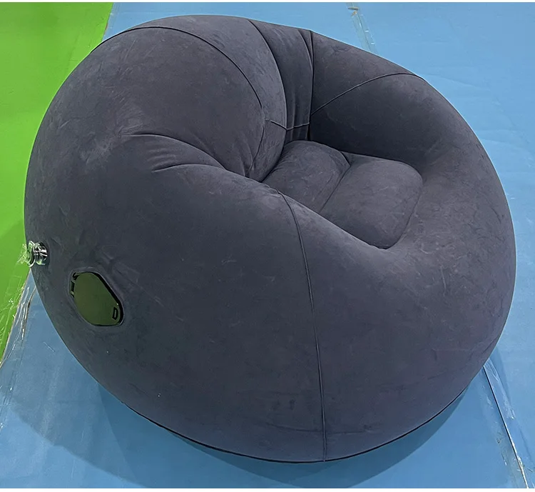 Flocked Pvc One Button Self-inflating Bean-less Bag Air Lounger Chair ...