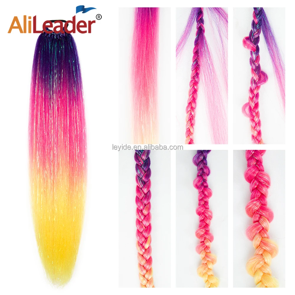 Custom Colors 24 Inch Yaki Straight Jumbo Braids Tinsel Ponytails ...