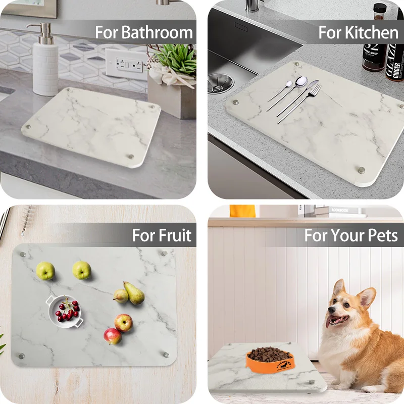 Hot Selling Marble Patterned Stone Dish Drying Mat Quick Drying Stone ...