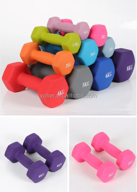 Colorful Neoprene Dumbbell 1kg 2kg 2.5kg 3kg 4kg 5kg 10kg Hexagonal ...