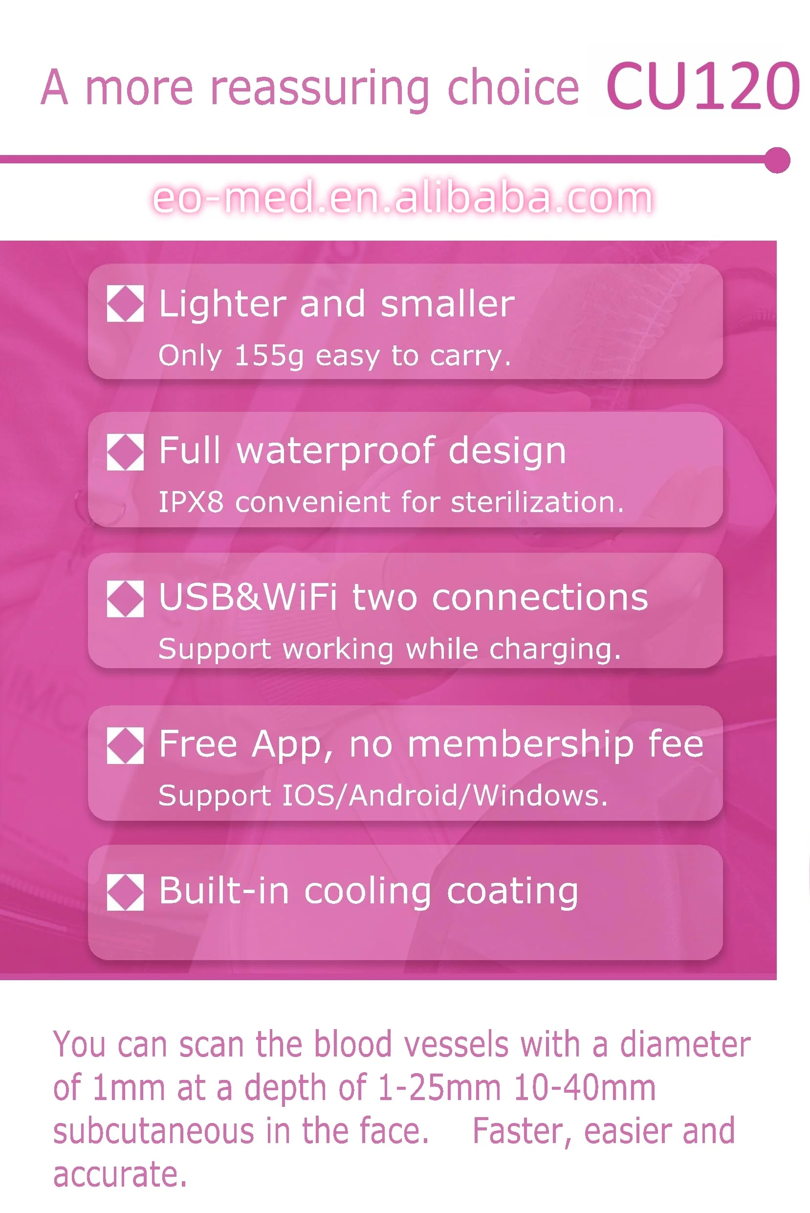 Lighter and Smaller Wireless Ultrasound CU120 Handheld Facial ...