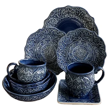 Vintage Baroque Style Ceramic Dinnerware Set Porcelain Plate And Bowl ...
