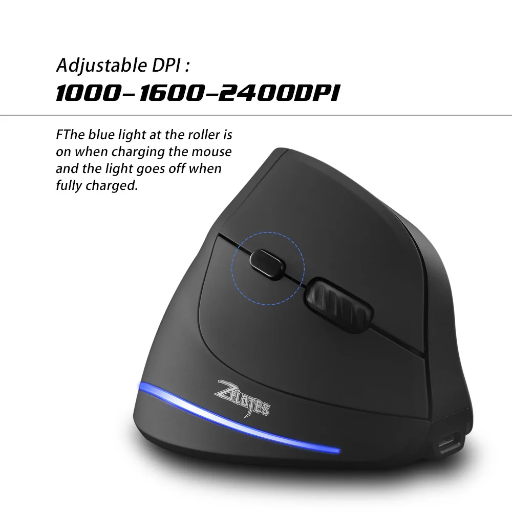 Zelotes Vertical Wireless Mouse Charging Mouse 2.4g Vertical 2400dpi ...