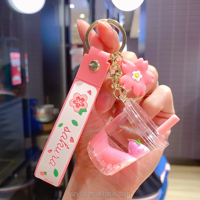 New Cute Acrylic Keyring Key Chain Ring Oil Floating Pink Milk Bubble ...
