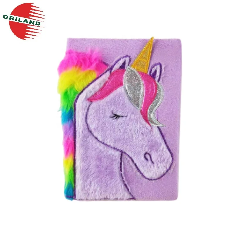Trendy children gift fluffy diary cartoon animal unicorn plush notebook ...