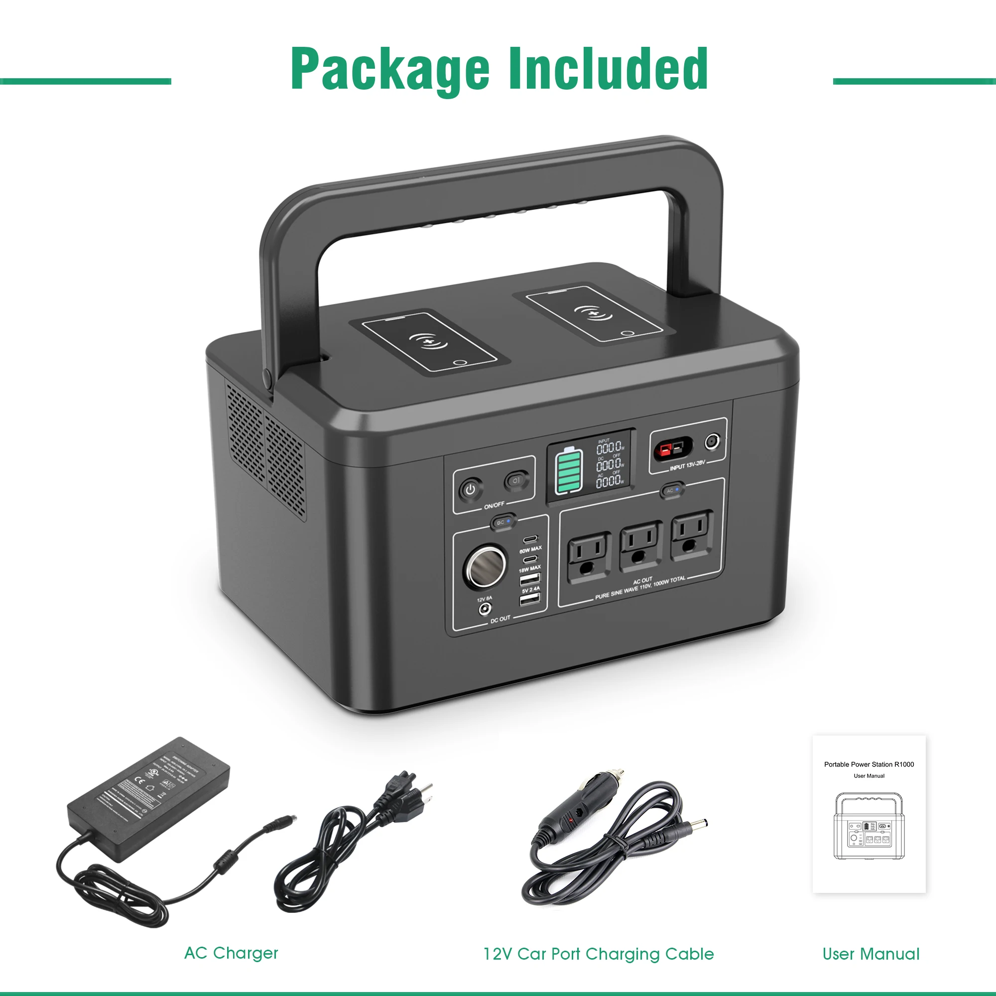 Powkey R1000 1000w Rechargeable Emergency Backup Portable Power Station ...