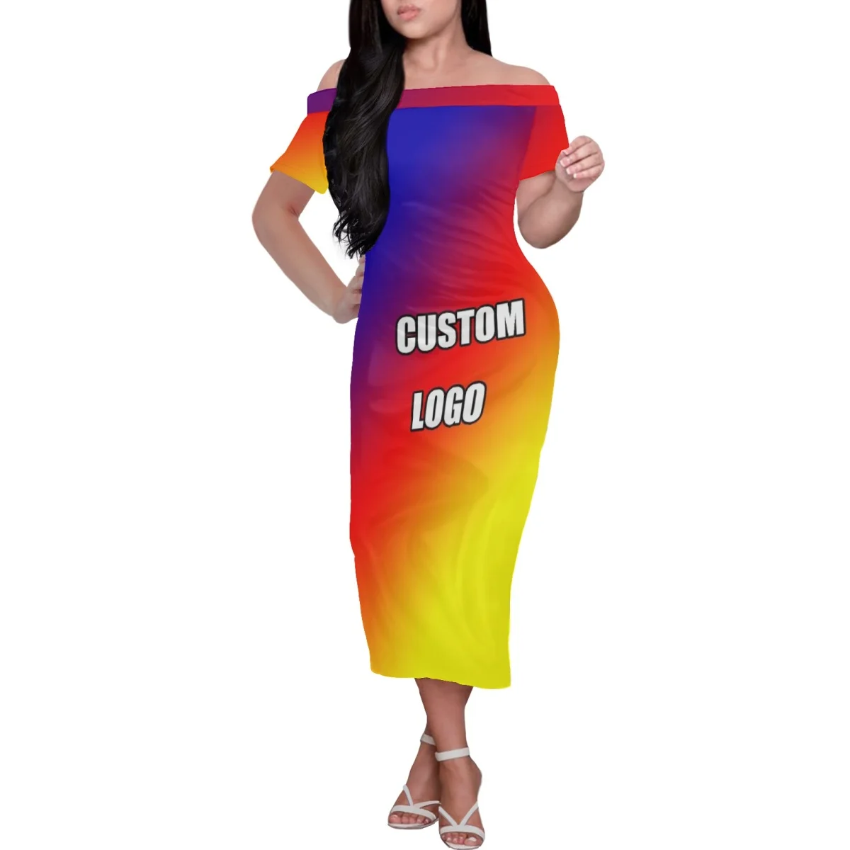 Digital Hawaiian Lehua Design Off Shoulder Maxi Dresses Ladies Factory ...