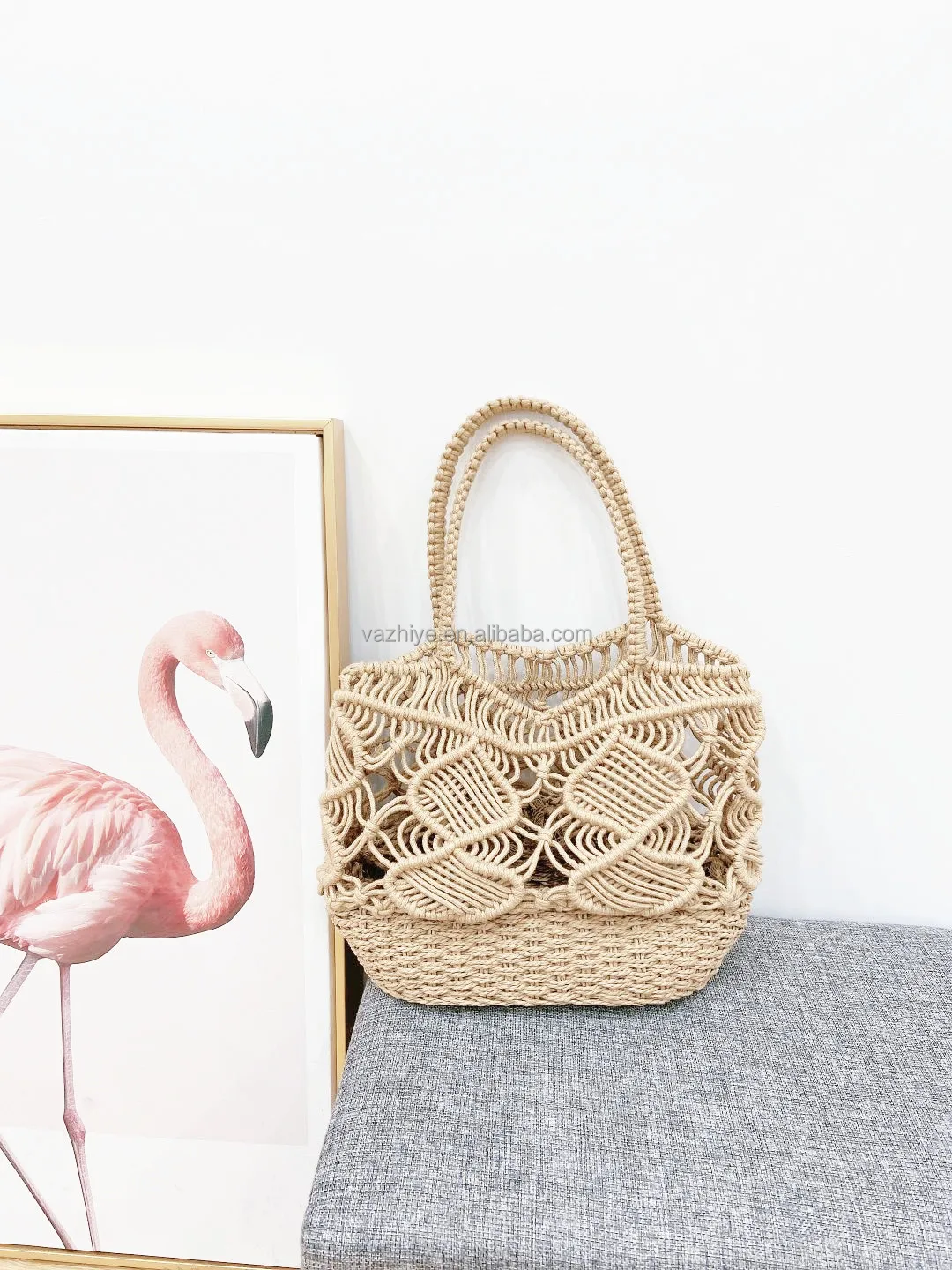 Fashion Travel Beach Woven Summer Rattan Bag Handmade Cotton Hollow ...