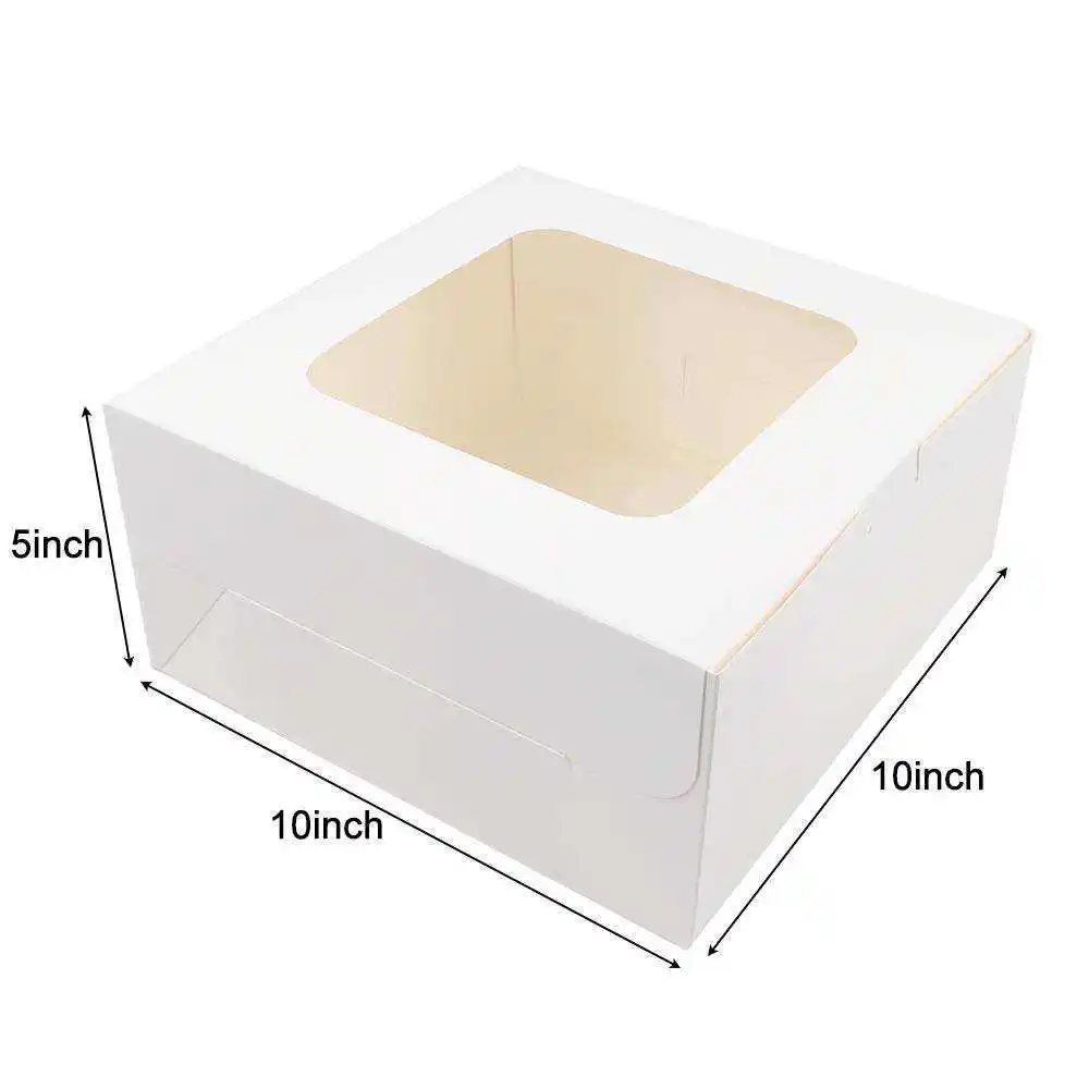 White Paper Bakery Box Square Cardboard Disposable 10 X 10 X 5inch ...