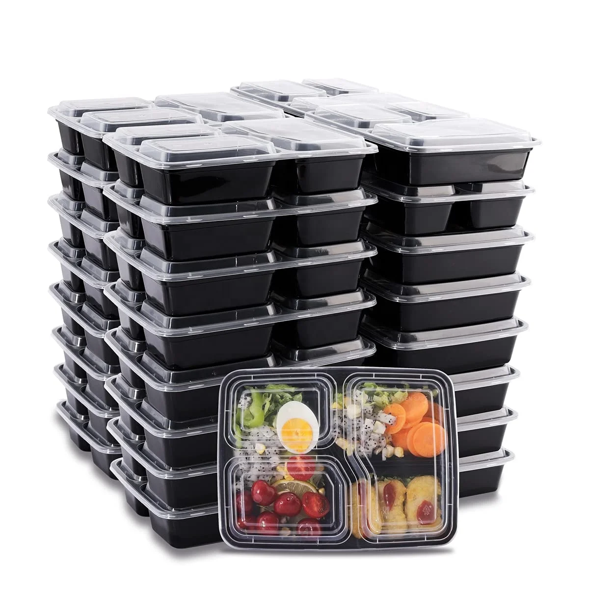 Microwavable Plastic Disposable 3 Compartment Bento Lunch Boxes For ...