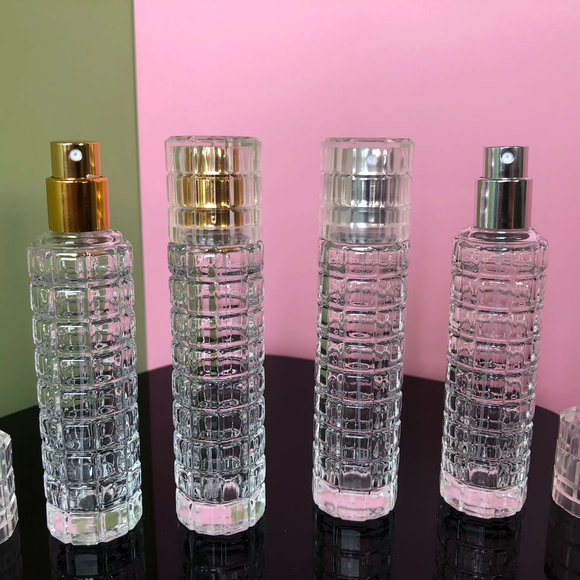 Slim Cylinder Perfume Bottle Chrome Textured Glass Perfume Bottles Mini ...