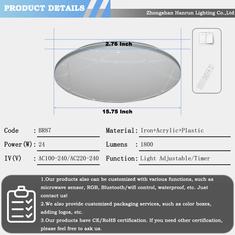 Dimmable Kitchen Hallway Bedroom Indoor Lamp Fixture Decoration Acrylic ...