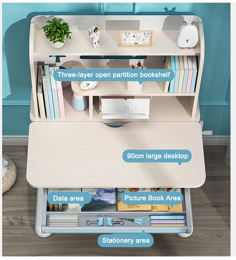 Height Adjustable Ergonomic Wood Children Learning Desk Chair Set With ...