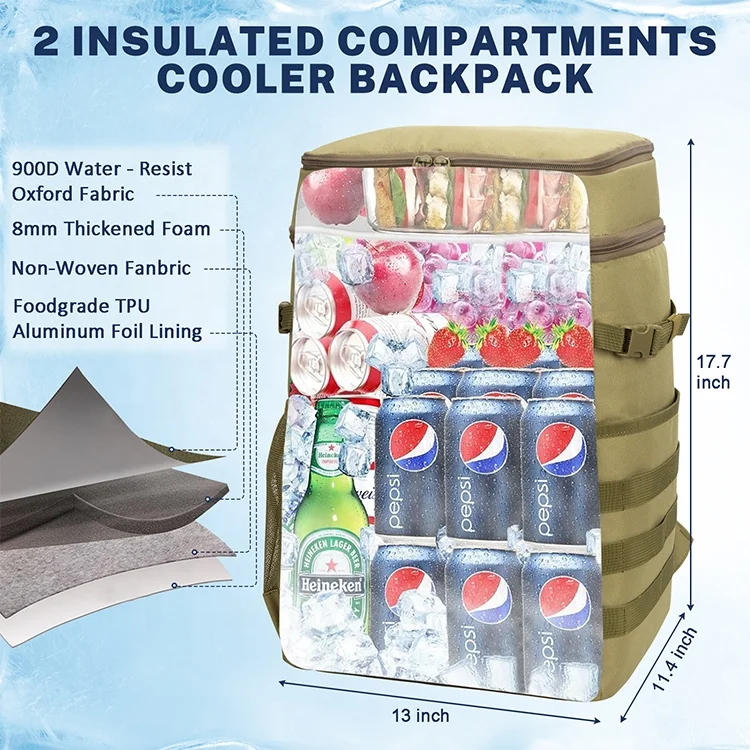 Large Capacity Picnic Food Ice Bag Travel Camping Backpack for Drinks ...