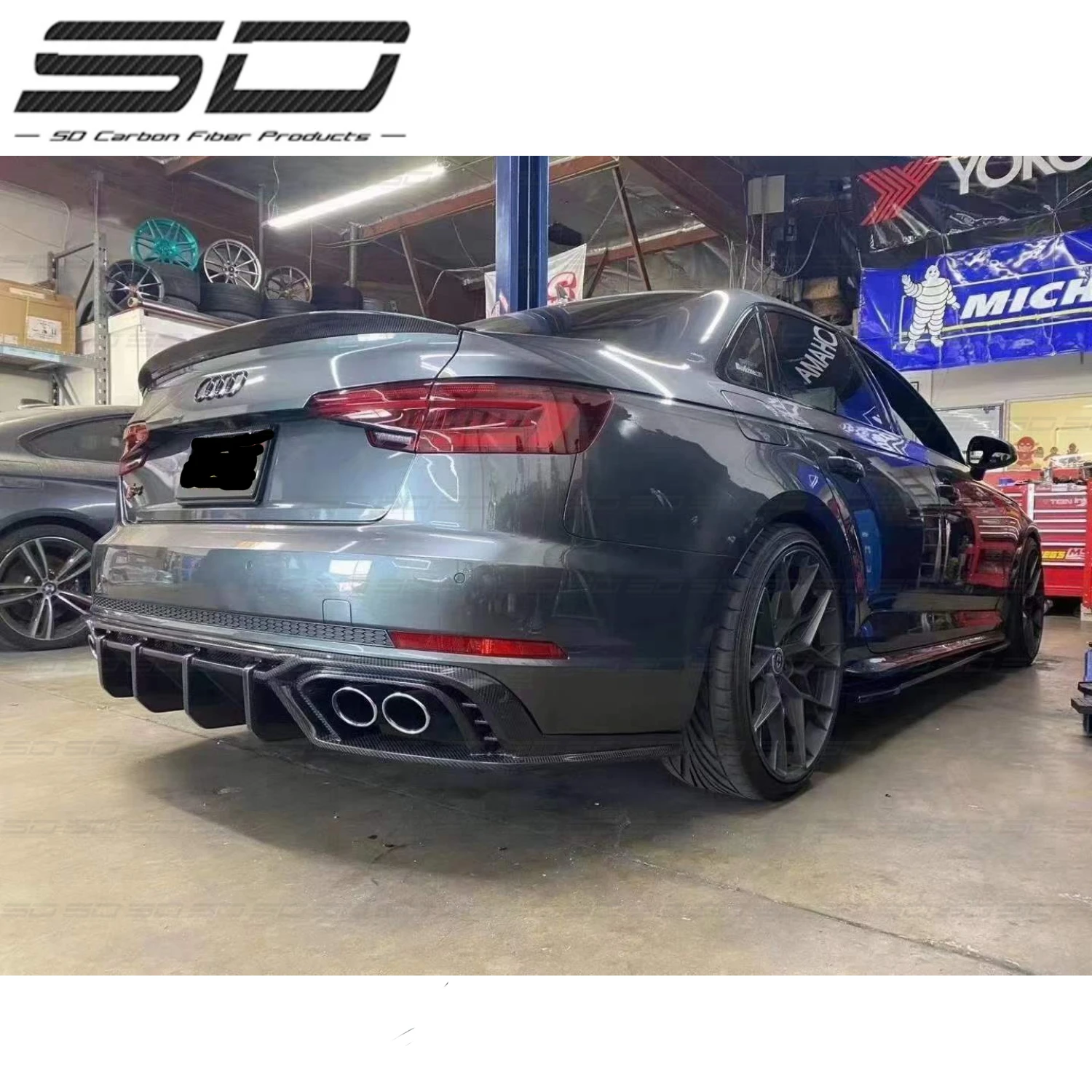 SD Style Dry Carbon Fiber Diffuser for Audi S4 17-19 B9 B10