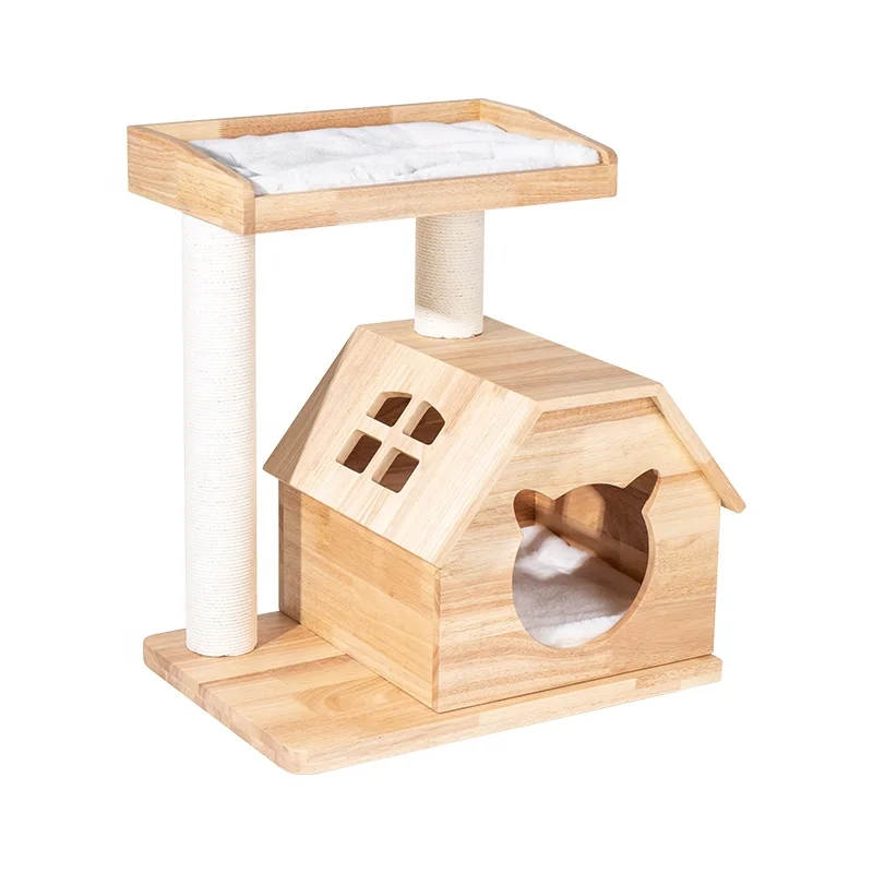 Top Quality Cat House Wooden Cave Solid Kitty Nest Mini Cat Tree Tower ...