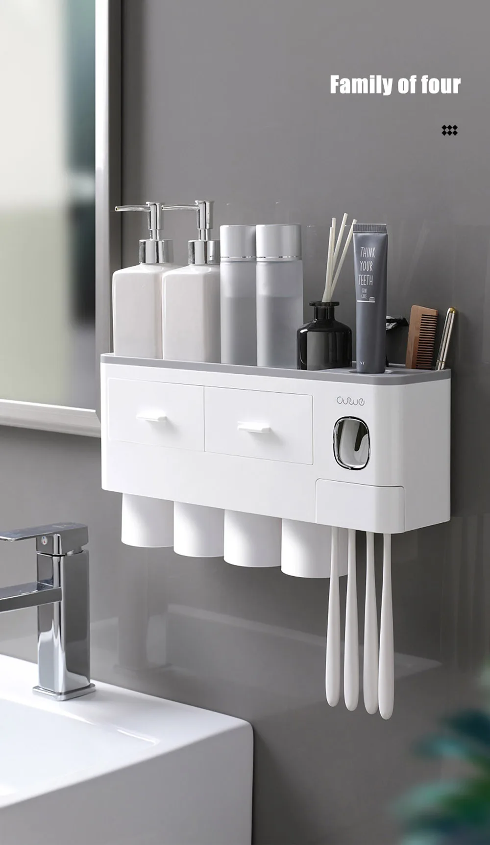 Two Tooth Brushing Cups & Automatic Toothpaste Dispenser