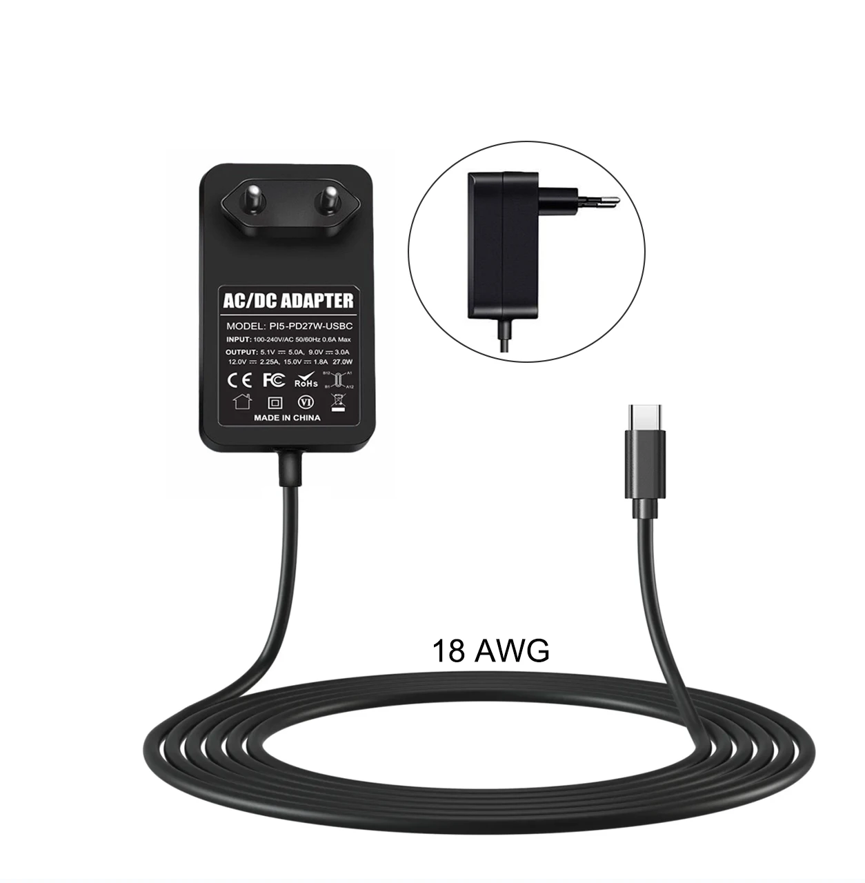 Official Raspberry Pi 5 Power Supply 5.1v 5a Eu Us Uk Plug 27w Usb-c ...