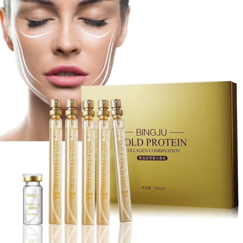 Absorbable no needle facial collagen gold silk protein line threads set ...