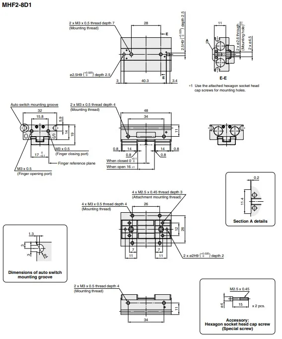 Low Profile Air Gripper Mhf2 Mhf2-16d Mhf2-16d1 Mhf2-16d2 Mhf2-16dr ...