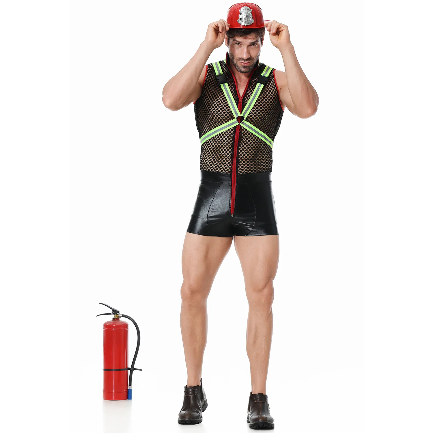 M-xl Cosplay Reflective Firefighter Costume Boys Funny Party Men's Net ...