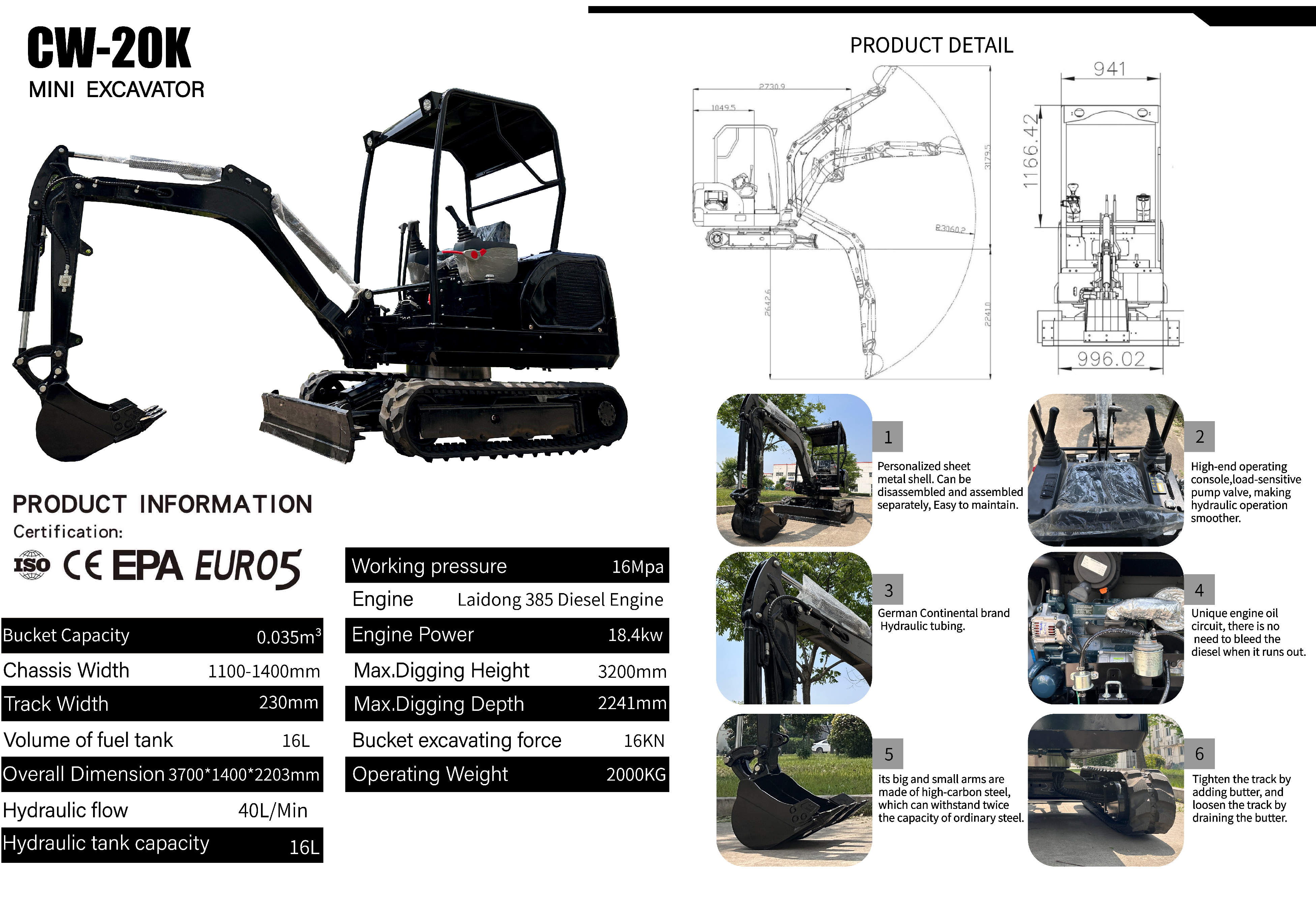 Mini Excavator 1.8 Ton - High Digging Power & Crawler Type