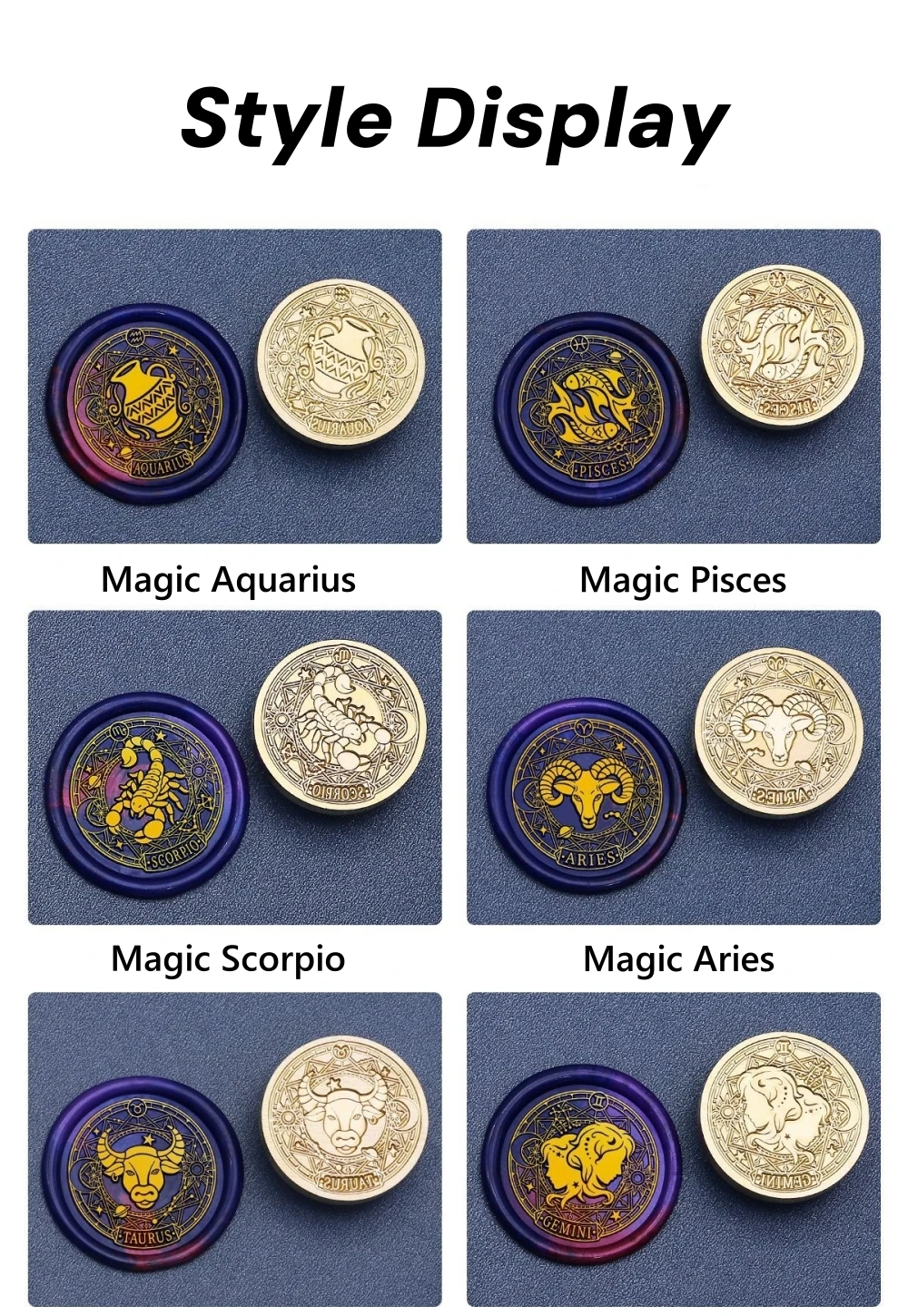 Full Set 12 Zodiac Signs Magic Theme Wax Seal Stamp Heads Solid Brass ...