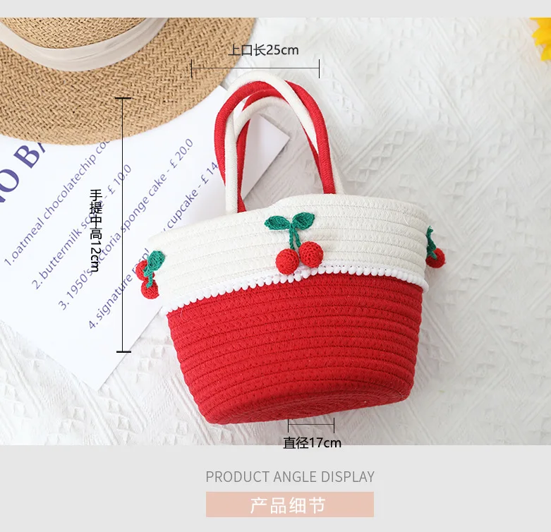 New Cute Cherry Handheld Small Bag Women's Handmade Cotton Thread ...