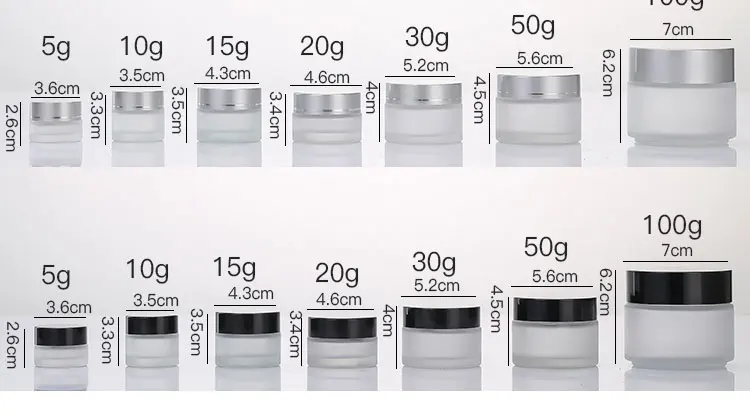 White Frosted Glass Cream Jars with Gold Black Lid 5g 10g 20g 50g 100g ...