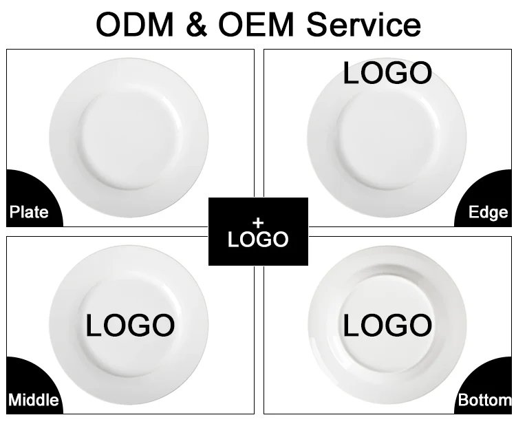 Luxury White Porcelain Dinner Plates - Customizable Logo