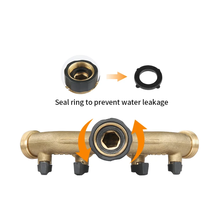 SPS 3/4" Water Hose 4 Ways Splitter Brass Hose Valve Faucet Connector