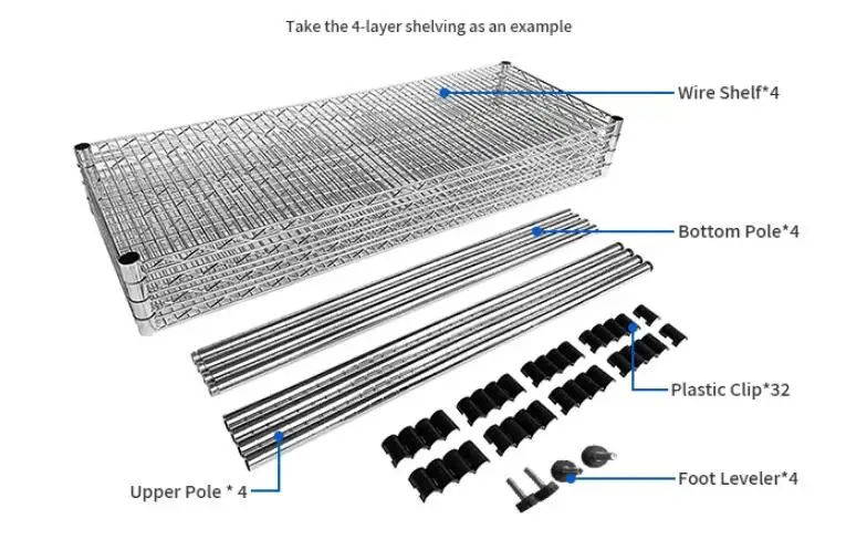 Heavy Duty Warehouse Garage Industrial Chrome Wire Shelving