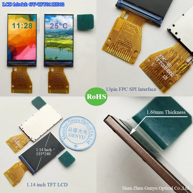 Genyu 1.14 inch TFT LCD 135x240 Resolution Free Angle ST7789 driver 13 ...