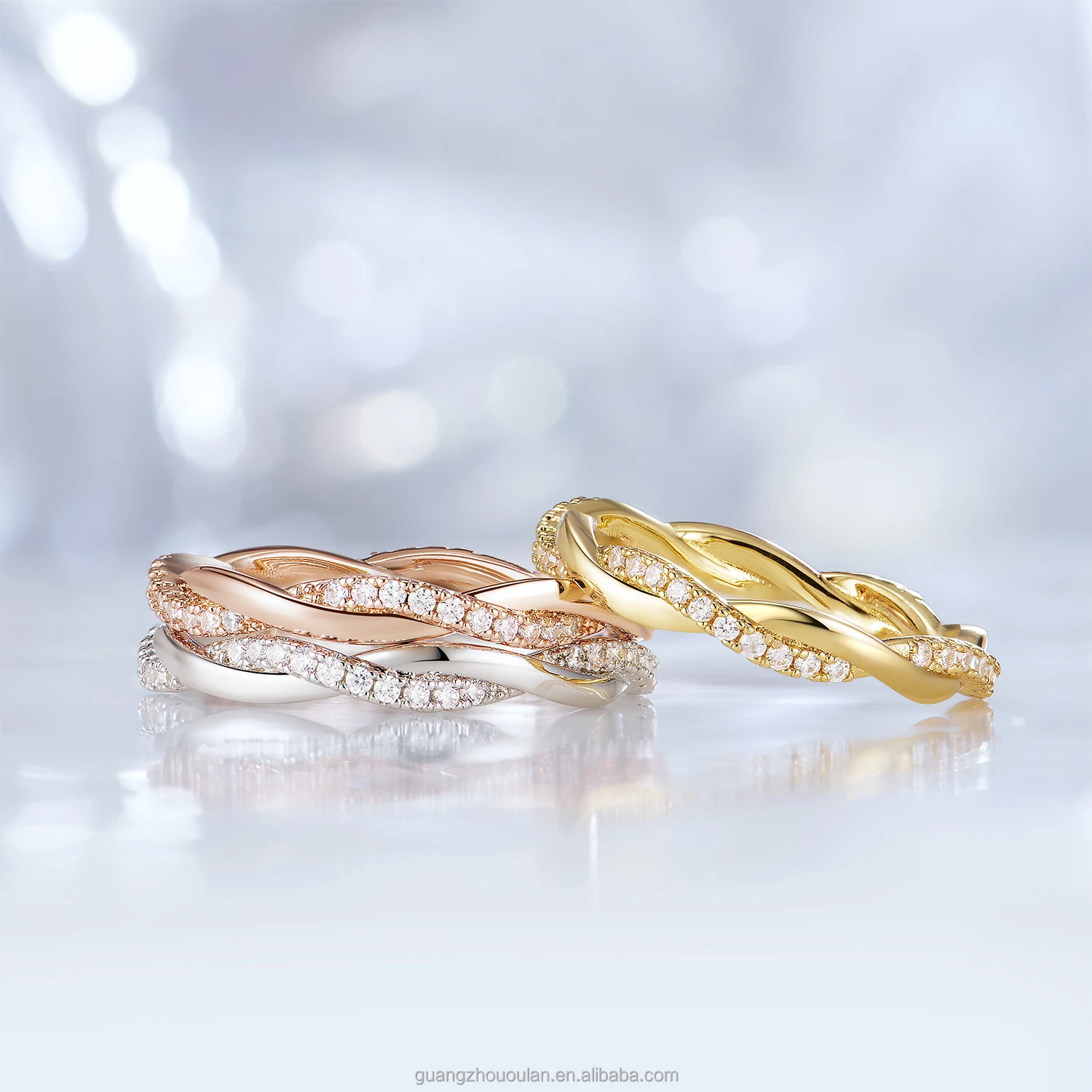 Somen Women 14k Gold Plated Copper Ring Cubic Zirconia Twisted Rope ...