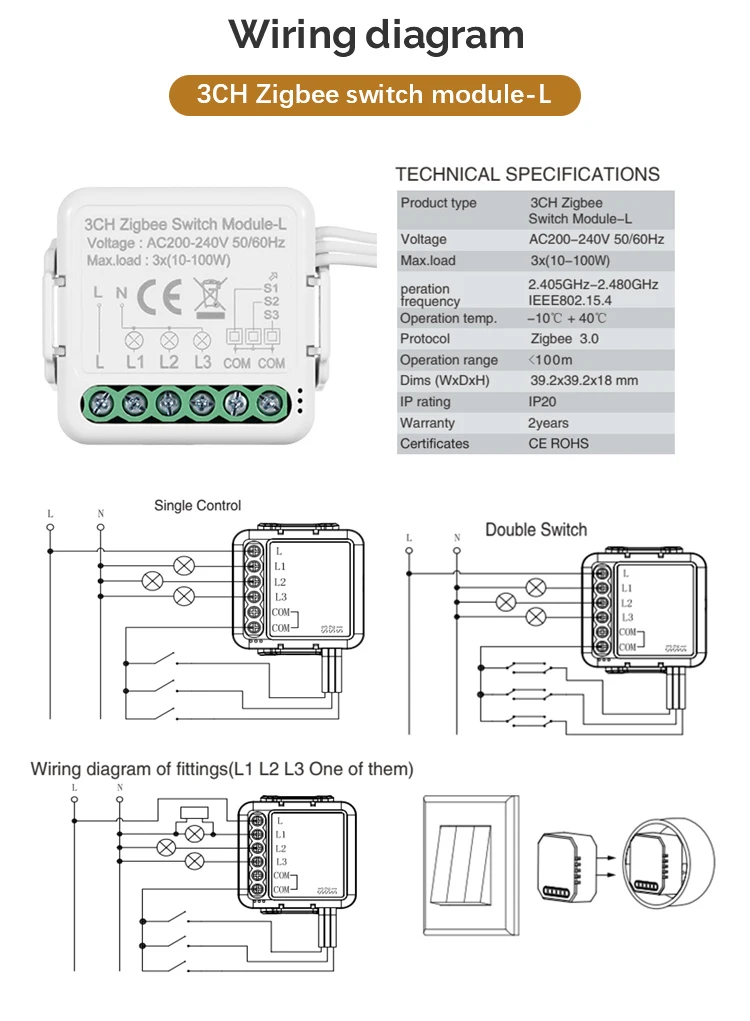 Zigbee Smart Switch Module with Neutral Line for Light Control