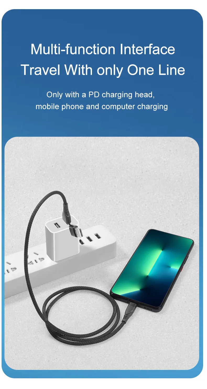 Multiple 3a Nylon Braid 2in1 Usb Fast Charging Cable Usb A/usb C To L ...