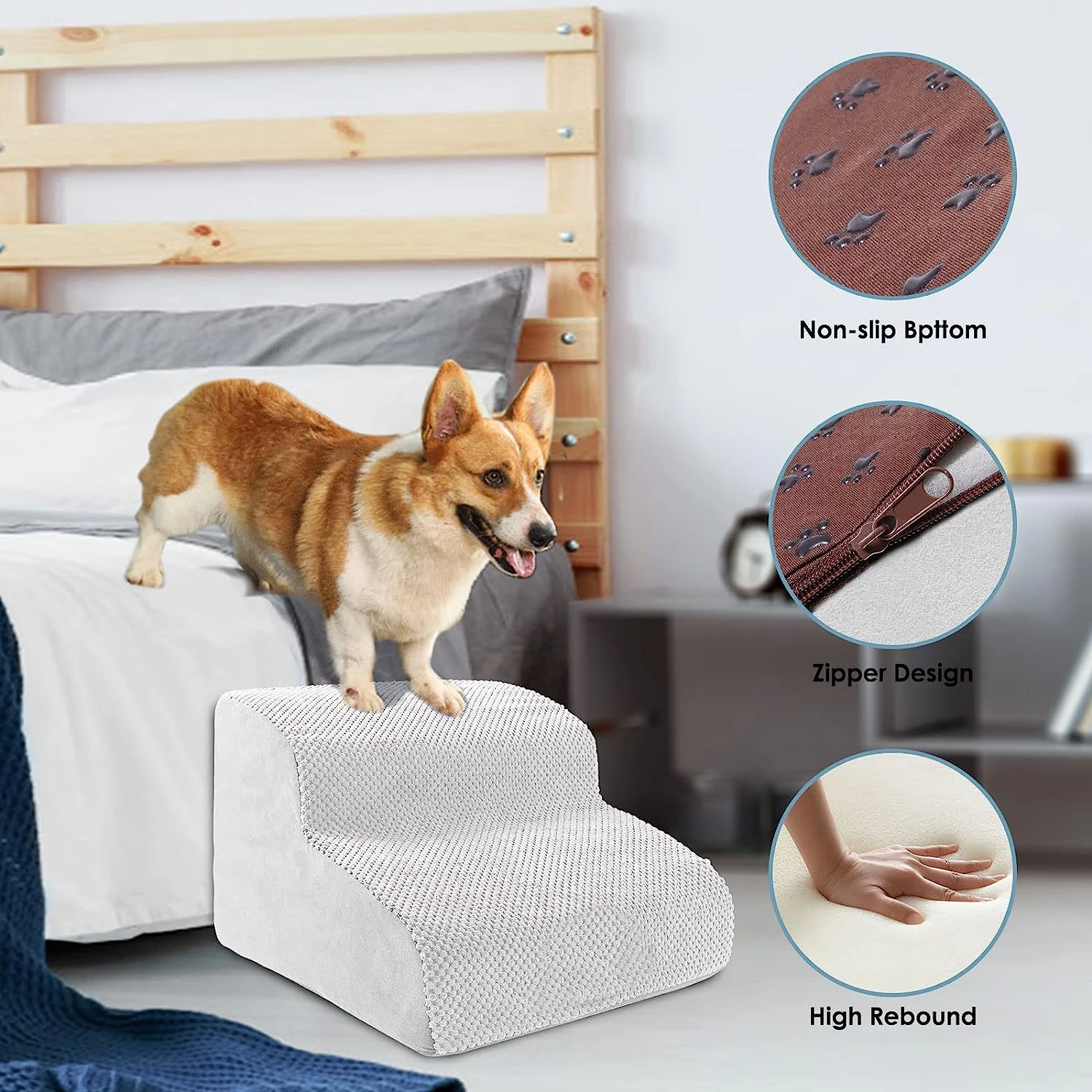 High Density Foam Ramp Pet Stairs 2 Steps Non Slip Soft Wide Deep Foam ...
