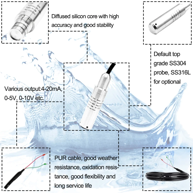 Rs485 Modbus Hydrostatic Submersible Ground Piezometers Water Liquid Level Temperature Pressure ...