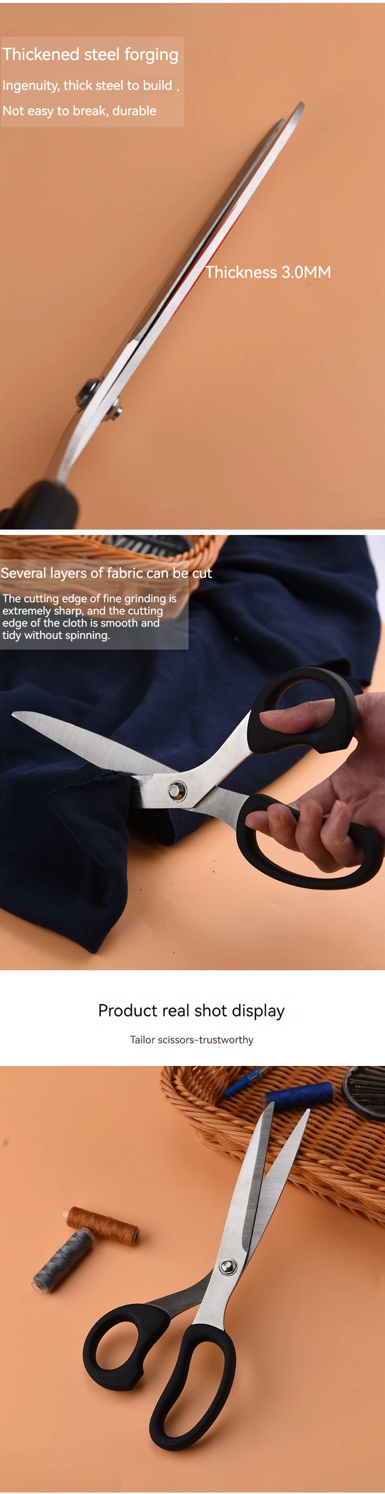 Professional Heavy-duty Black Blade Tailor Scissors Dressmaker Sewing ...