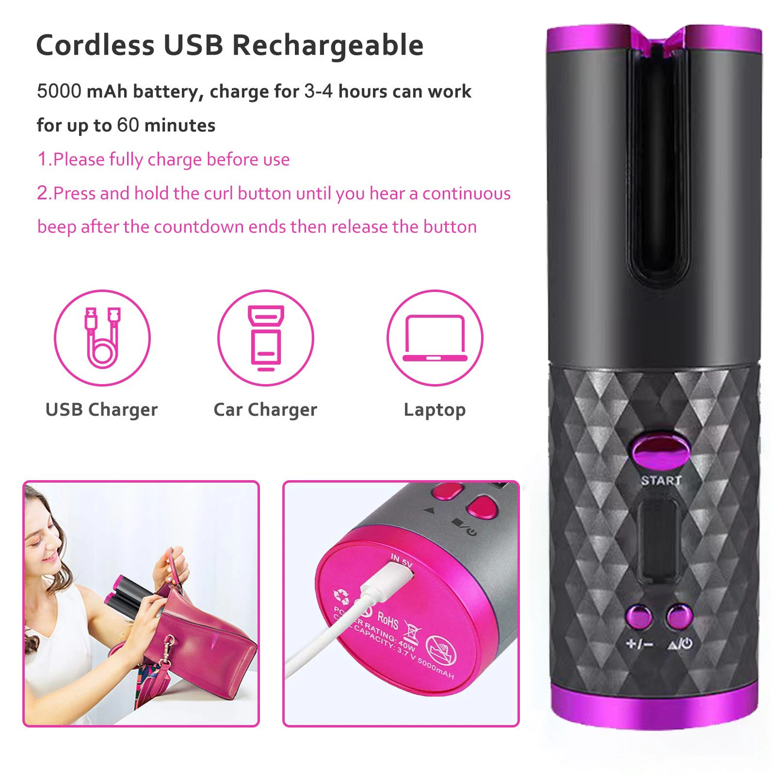 Mini Wireless USB Rechargeable Multi-automatic Hair Curler Auto ...