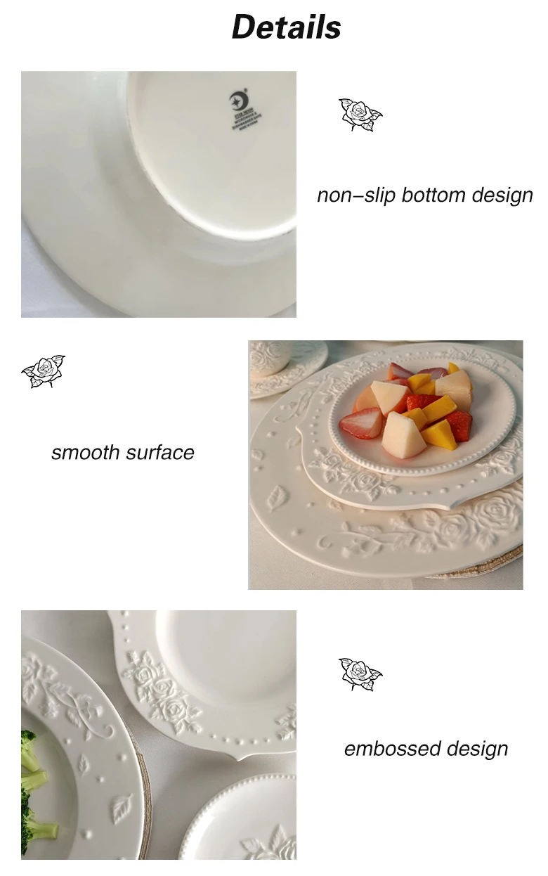 Embossed Rose Design Ceramic Plate Romantic Style Rose Plate For ...