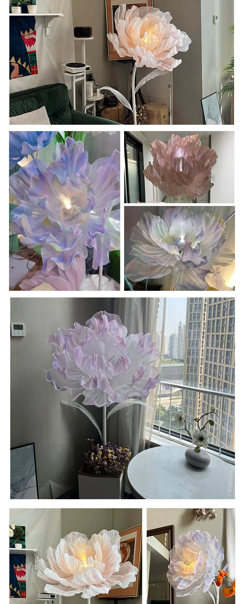 Custom Size Silk Flower Floor Lamp Electric Opening Closing Giant ...