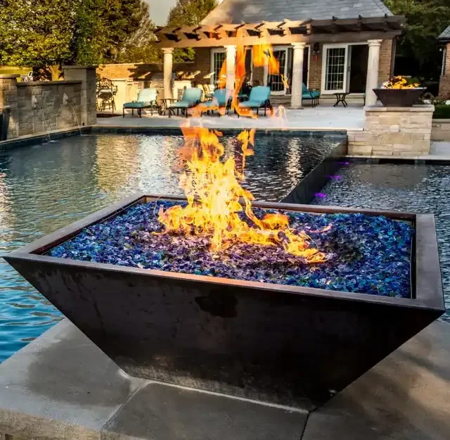 Stainless Steel Gas Burner Firepit - Eco-Friendly Pool Feature