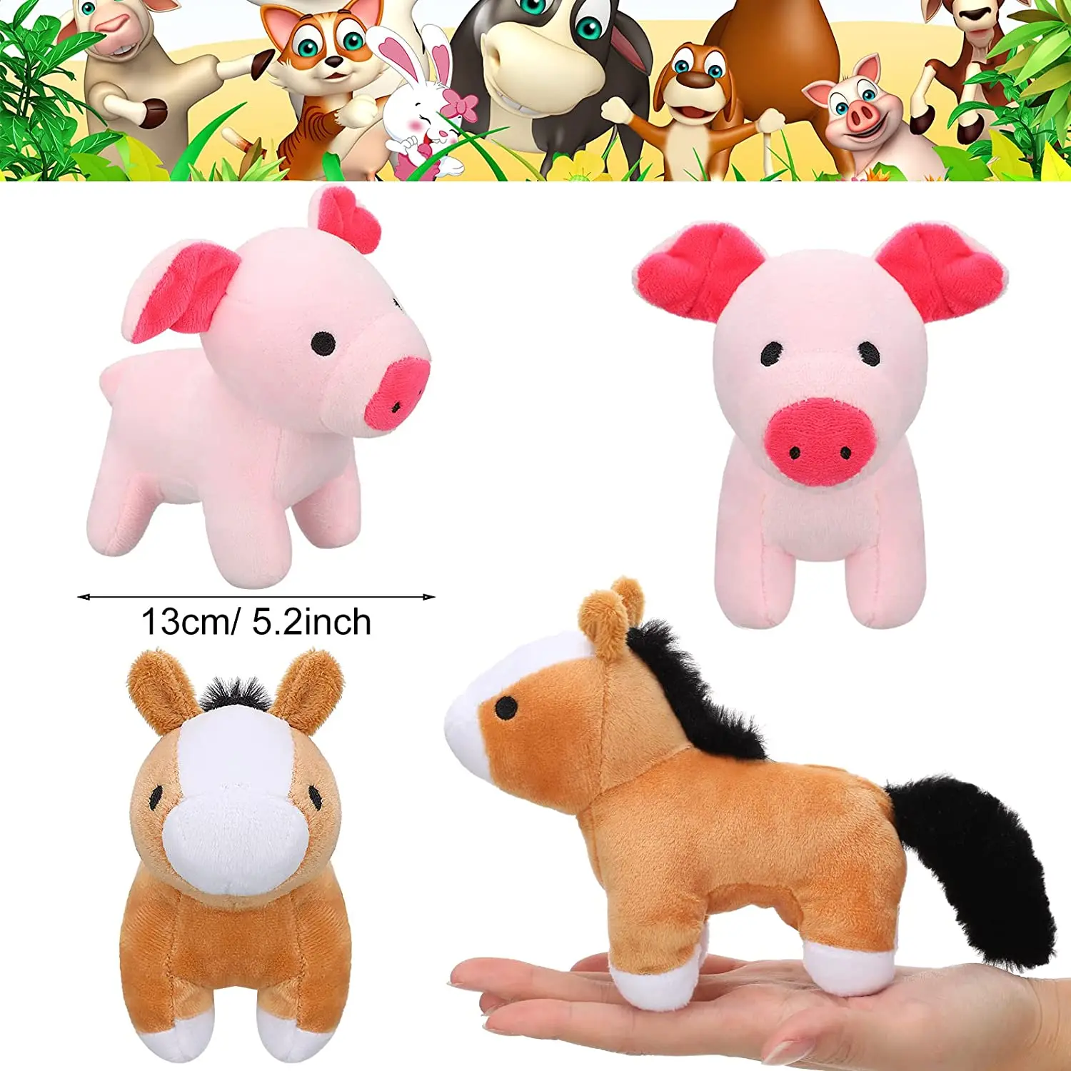 Mini Plush Furry Farm Animal Toys Soft Plush Horse Pig Cattle Rabbit ...