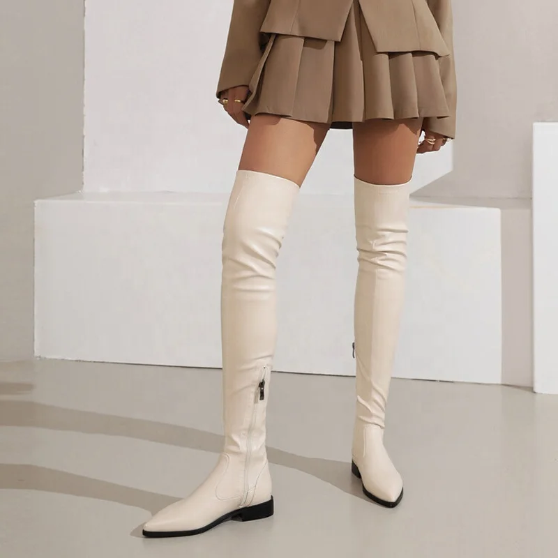 Stretch Skintight Women Flat Long Boots Pointed Toe Over Knee High ...