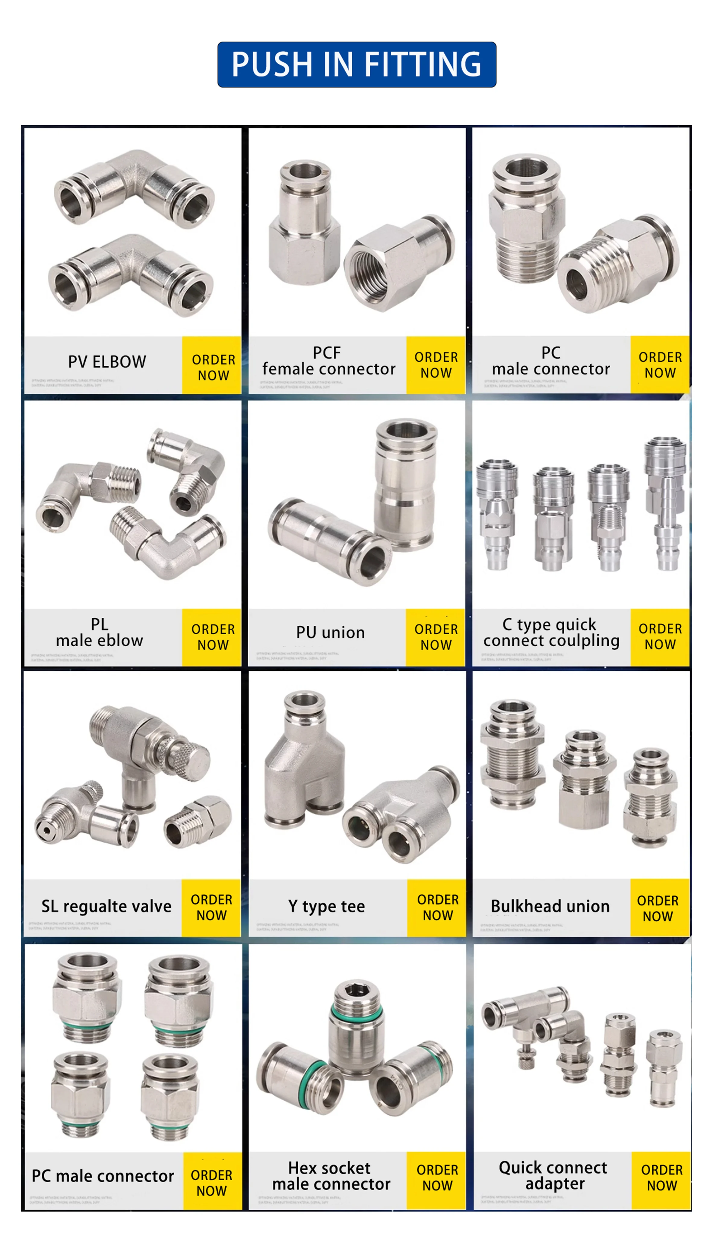 SS Pneumatic Push in Fitting - Quick Connect Air Fittings