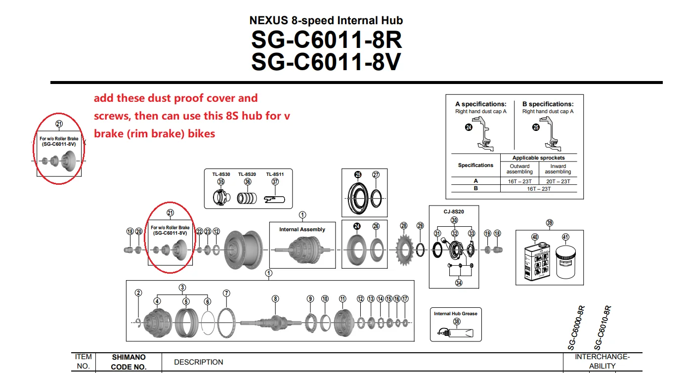 SHIMANO NEXUS Internal Geared Rear Hub with Roller Brake