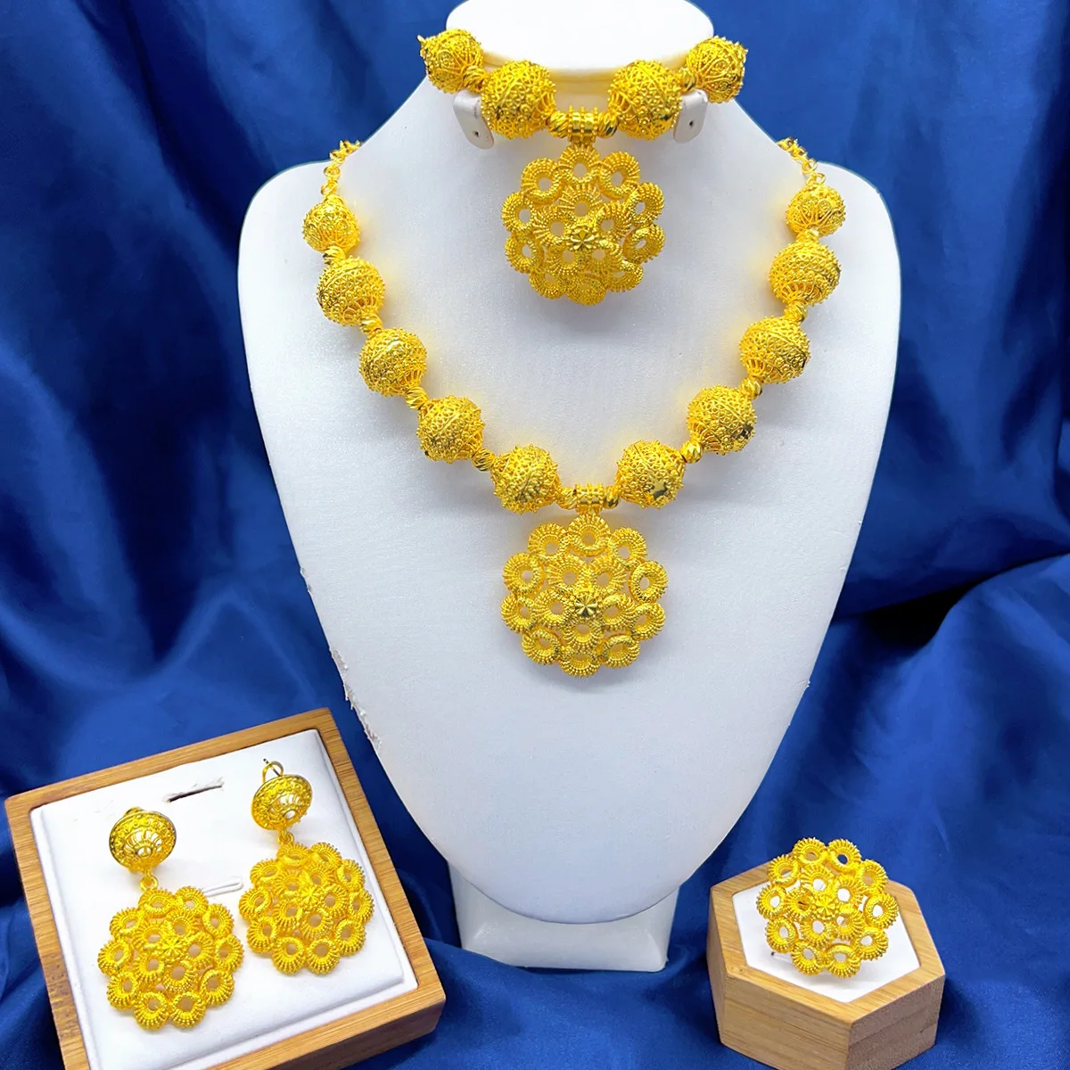 Dubai Indian African Bead Necklace Earrings Jewelry Set for Women 24K ...