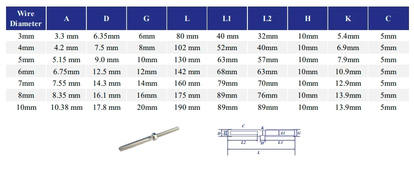 Stainless Steel Cable Railing Swage Stud Terminals